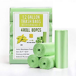 1.2 Gallon Small Garbage Bags Biodegradable 5 Liter Mini Compostable Strong Bathroom Trash Bags with Tear & Leak Resistant, Recycling Eco-Friendly Trash Can Liner, Green, 80 Counts