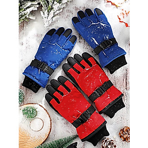 Eurzom 2 Pairs Kids Winter Gloves Waterproof Ski Gloves Windproof Warm Unisex Ski Gloves Warm Snow Gloves with Hook and Loop(Red, Blue, for 6-13 Years)