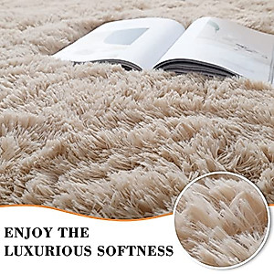 YUFANUHO Beige Rugs for Living Room, Ultra Soft Indoor 4x6 Feet Beige Shaggy Area Rugs for Bedroom, Kids Room, Home Decor High Pile Velvety 4'x6' Shag Carpets, Beige/Camel