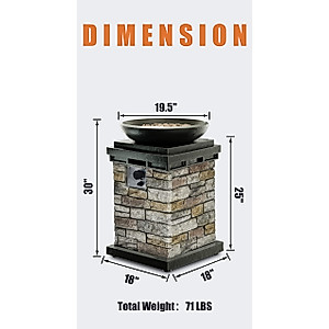 ARLIME Outdoor Propane Burning Fire Bowl, Propane Firebowl Column Realistic Look Firepit Heater, 40,000 BTU Outdoor Gas Fire Pit with Free Lava Rocks, Fits 20lb Tank Inside, Raincover