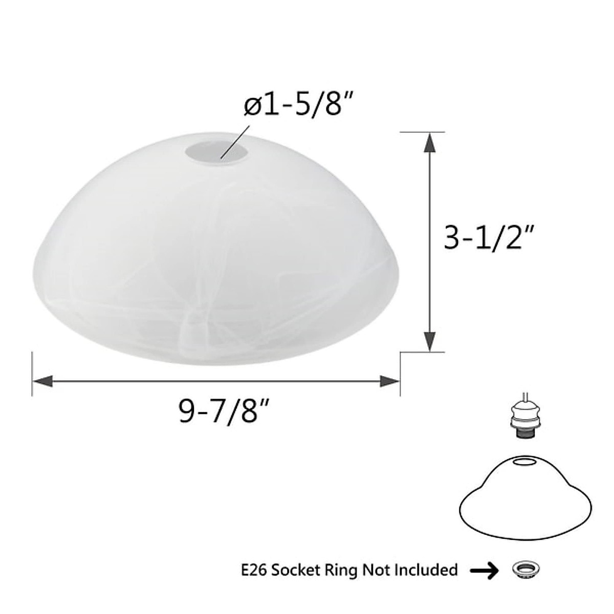 Fixture Glass Shade.alabaster Finish.3-1/2" Height X 9-7/8" Diameter White Modern Contemporary