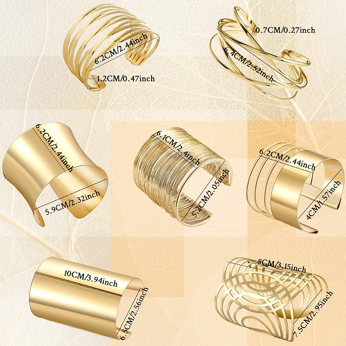 SAMOCO 7 Pcs Cuff Bangle Bracelet for Women Gold Cuff Bracelets Open Wide Wire Bracelets Adjustable Tone Wrist Cuff Wrap Bracelet
