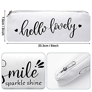 Epakh 8 Pieces Inspirational Pencil Pouch Cotton Canvas Pencil Bag Funny Canvas Pencil Case Canvas Cosmetic Bags Funny Makeup Bags with Zippers for Women Girl (Simple Colors)