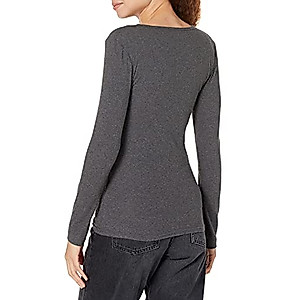Amazon Essentials Women's Slim-Fit Layering Long Sleeve Knit Rib Crew Neck (Available in Plus Size), Pack of 2, Black/Charcoal Heather, Large