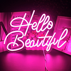 LooKLight Hello Beautiul Neon Sign,Pink Neon Light,Led Light Up Neon Light,Neon Signs Wedding for Wall Decor,USB Connectivity Led Neon Signs For Wedding,Engagement,Birthday Party,Girl Bedroom