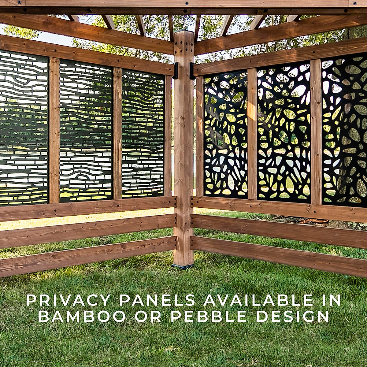 Backyard Discovery Verona 12' x 8' Cedar Wood Cabana Corner Pergola with Bamboo Privacy Panels for Outdoor Patio, Deck, Garden, Poolside, Entertaining