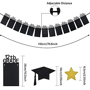 2022 Graduation Photo Banner Party Supplies, Glitter Graduation Photo Banner and Glitter Graduation Cap Star Garland Banner, Kindergarten to 12th Grade Graduation Picture Banner, 2022 Graduation Decorations