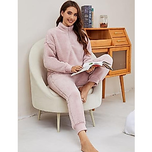 TAQCUX Womens Winter Pajamas Sets Soft Comfy Fleece Pullover Sherpa Pants Fuzzy 2 Piece Pjs Set Cute Warm Loungewear(Mauve-S)