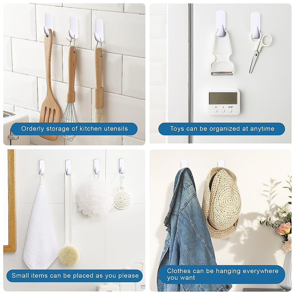 Gluest 20pcs Adhesive Wall Hooks with 20 Adhesive Strips, Wall Hooks for Wall No Damage, Removable Wall Hooks for Hanging, Coat Hooks, Key Hooks & Key Holder, Robe Towel Hooks Hanger