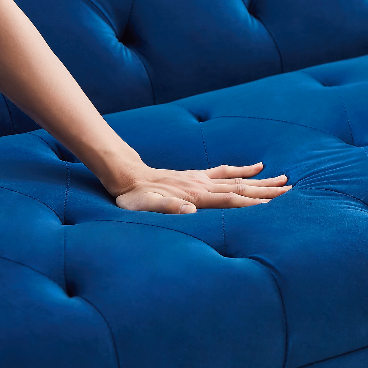 72"Modern Velvet Sofa Bed Futon,Convertible Folding Sleeper Bed Couches with 3 Adjustable Backrests,Tufted Recliner Love Seat with Golden Chrome Legs for Living Room Apartment Office (Navy+pillows)