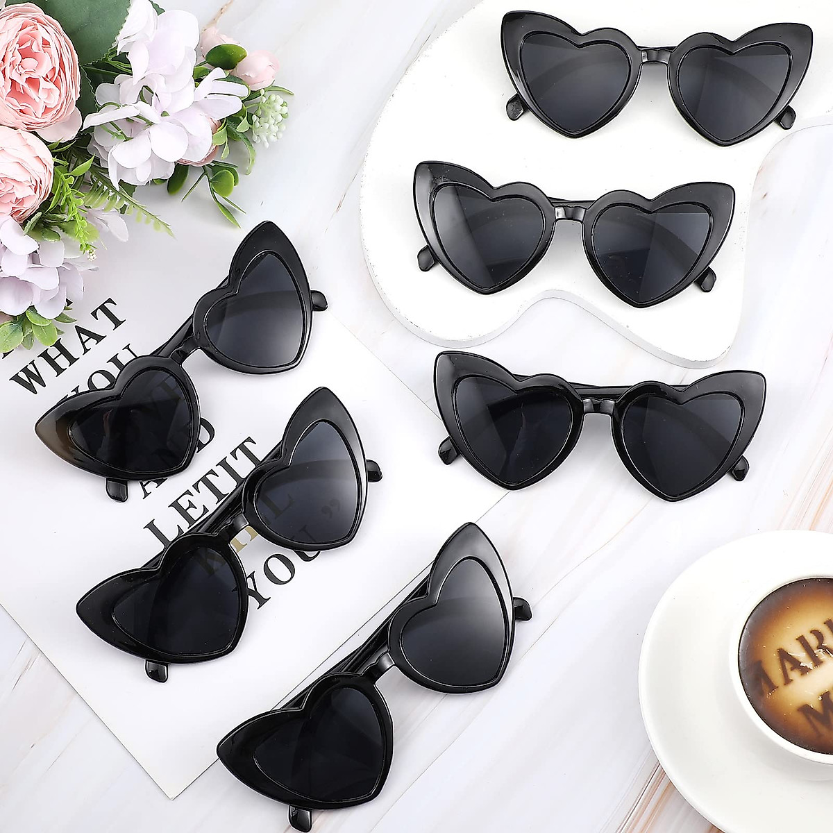 50 Pairs Heart Shaped Sunglasses Vintage Heart Sunglasses Bride Sunglasses Women's Sunglasses Retro Glasses for Wedding (Black)