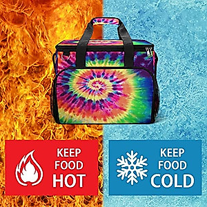 Tie Dye Insulated Bag Portable Ice Box Cooler Shoulder Pack with Side Pocket for Grocery Shopping Picnics Work Meals