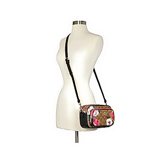 Coach Womens Court Crossbody In Signature Canvas With Vintage Rose Print Silver/Khaki Multi