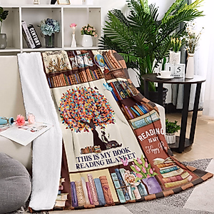 Reading Blanket for Book Lovers Gifts Blankets for Kids Librarian Gifts Throw Blanket Book Club Bookworm Gift Soft Plush Lightweight Flannel Fleece Blanket All Season for Couch Sofa, 40'' x 50''