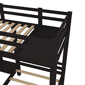 DEYOBED Twin Over Twin & Twin Wooden Triple Bed Bunk Bed with Built-in Storage Staircase and Drawer Storage Board for 3 Kids Adults