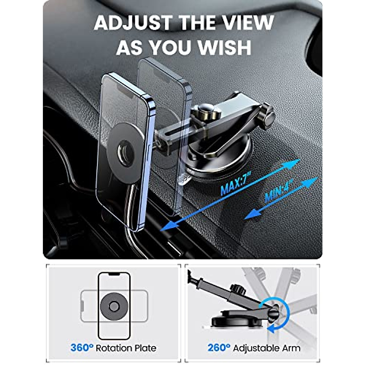 eSamcore for Magsafe Car Mount, Car Cell Phone Holder Retractable Car Magnetic Phone Mount for Dashboard/Vent/Windshield, Car Mount Magnet for iPhone 12/13/ 14 Pro Max and Magsafe Case
