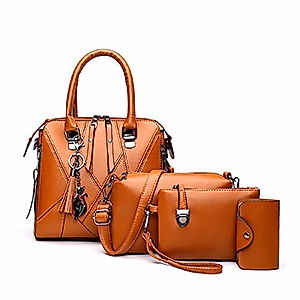 XingChen Handbags for Women Fashion Tote Work Bag Shoulder Bag Top Handle Satchel Purse Set 4pcs(Orange)