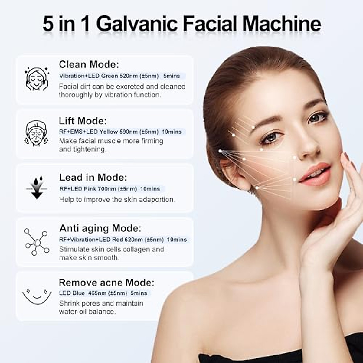 MiSMON High Frequency Facial Machine LED Light Theraphy Skin Tightening Device for Face, 5 in 1 Multifunctional Facial Massager for Wrinkle and Acne Removal