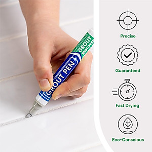 Grout Pen Light Grey Tile Paint Marker: Waterproof Grout Paint, Tile Grout Colorant and Sealer Pen - Light Grey, Narrow 5mm Tip (7mL)