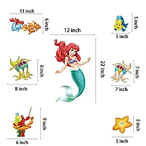 Runtoo The Little Mermaid Wall Decals for Girls Ariel Wall Stickers Princess Fish Wall Décor for Girls Bedroom Baby Nursery