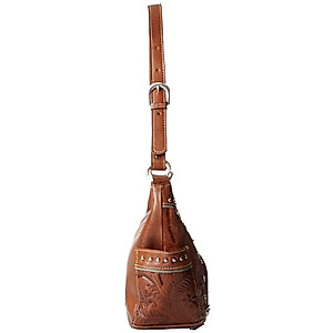 American West Lady Lace Zip Top Everyday Shoulder Bag,Mocha Tan/Turquoise,One Size