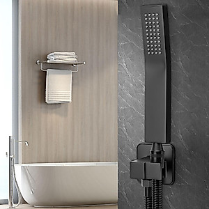 NearMoon Modern Square Style Brass Handheld Shower Head with 5ft Stainless Steel Hose, Matte Black, 2-Year Warranty