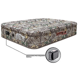 Pittman Outdoors Airbedz Air Mattress - Indoor Outdoor Waterproof Bed, Built-in Rechargeable Battery Air Pump, Queen Size, 16-inches Tall, Realtree Camo, Carry Bag and Patch Kit Included
