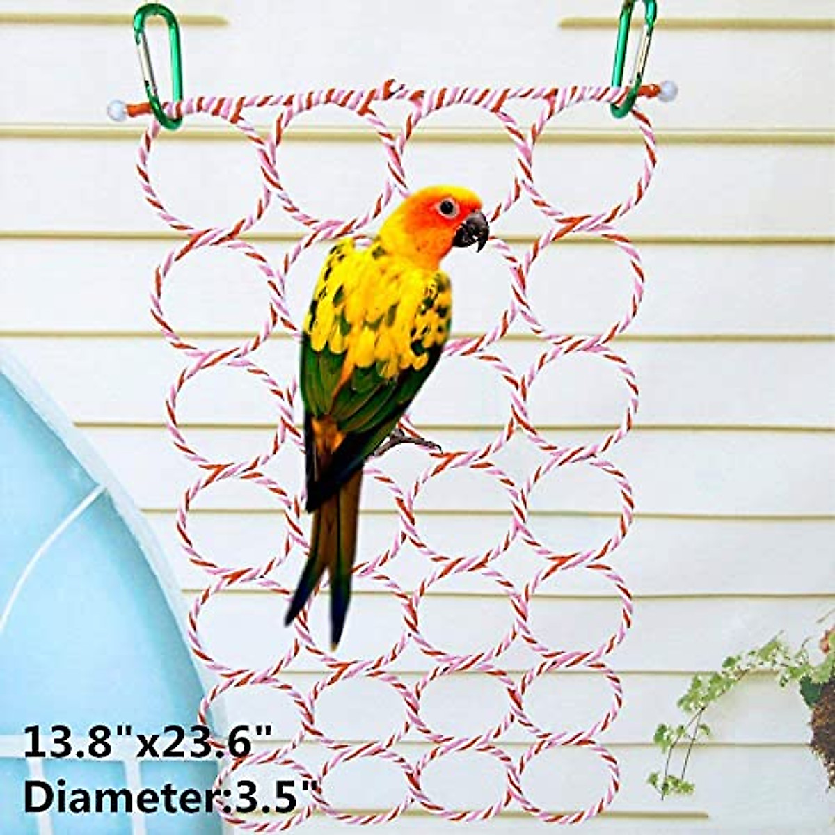 Bird Hemp Rope Net Swing,Parrot Perch Climbing Rope Ladder,Hammock Hanging on Parakeet Cage wiht 2 Hooks,Chew Toys for Greys Cockatoo,Cockatiel,Conure,Lovebirds,Canaries,Little Macaw 13.8" x 23.6"