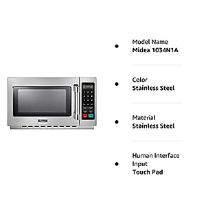 Midea Equipment 1034N1A Countertop Commercial Microwave Oven with Touch Control, 1000W, Stainless Steel, 1.2 CuFt