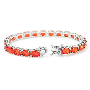15.60 CT Natural Ethiopian Welo Fire Orange Cut Opal Gems October Birthstone 925 Sterling Silver Tennis Bracelet Gift For Her (rhodium-plated-gold, 8.5)