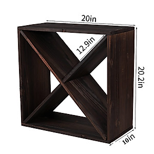 fdjamy Wine Rack countertop Wooden Stackable Storage Rustic Retro Style Cube 24-Bottle Wooden Wine Rack Wine Cabinet (Dark Brown)