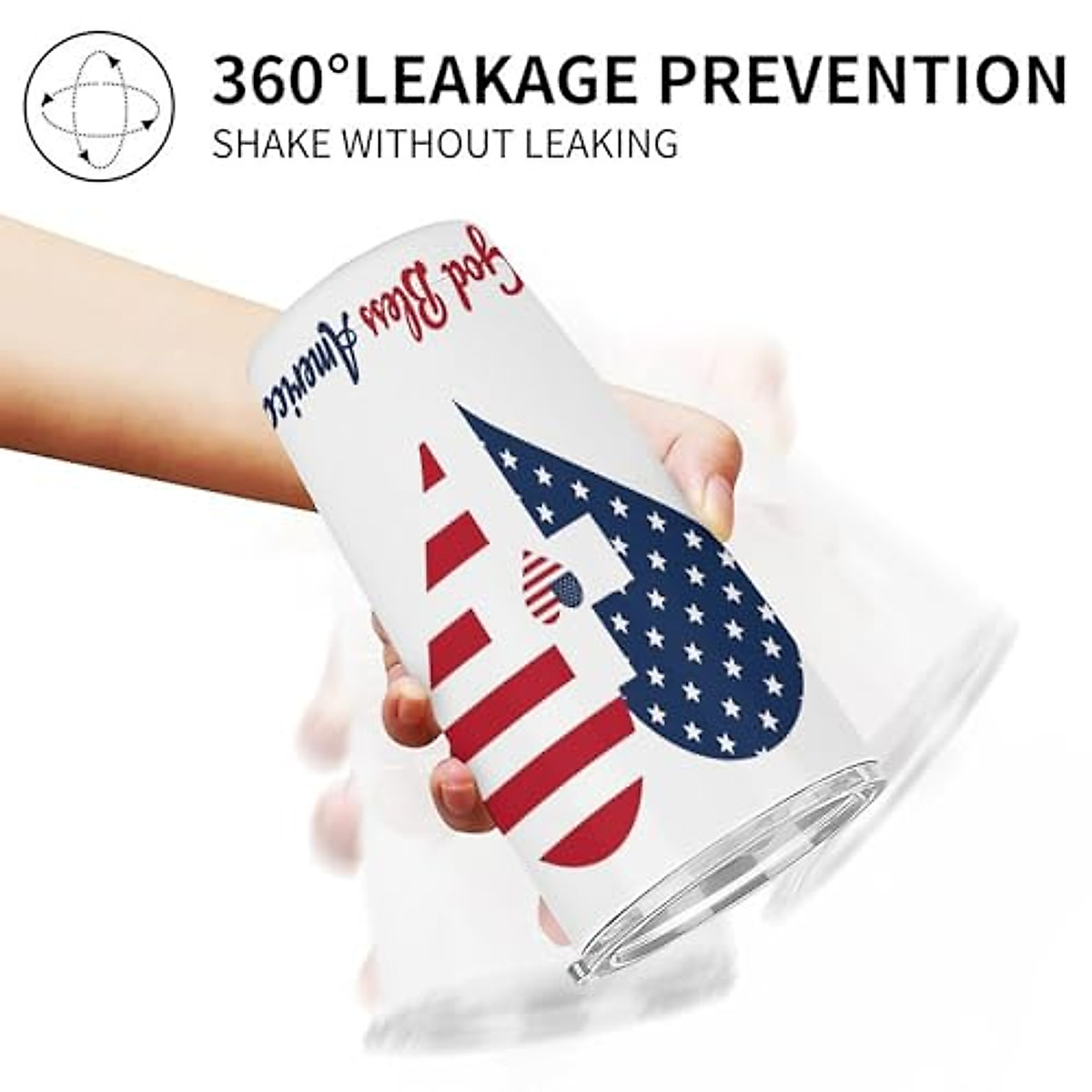 God Bless America Heart Flag Patriotic 20 OZ Stainless Steel Tumbler Travel Car Coffee Mug with Straw Lid Cleaning Brush Coffee Tumbler Mug for Women Men