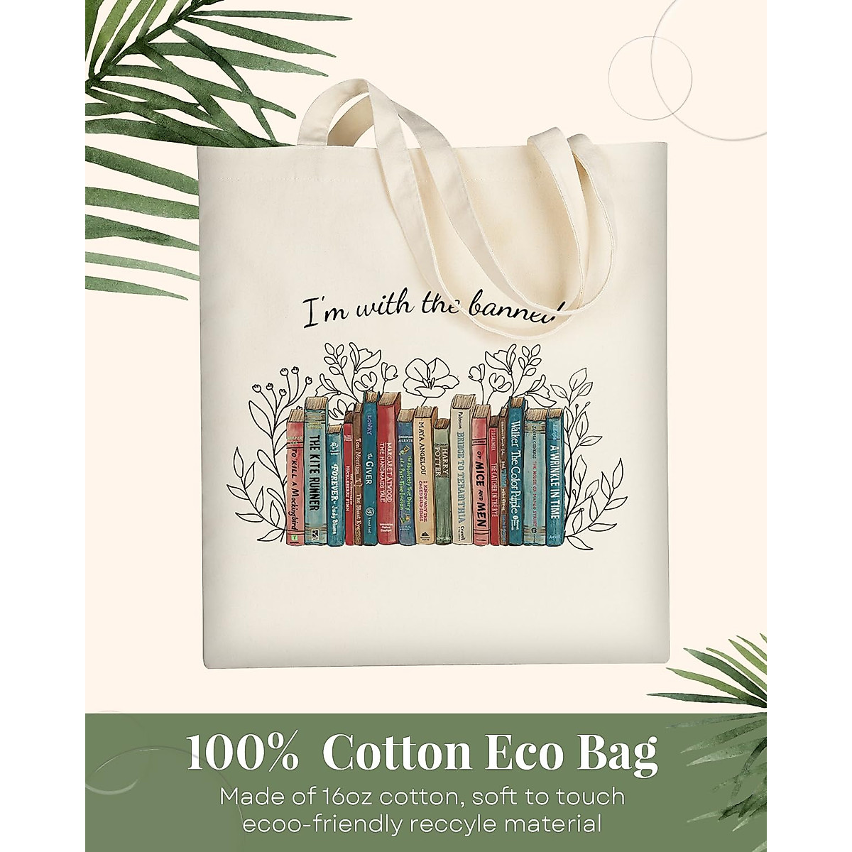 AUSVKAI Canvas Tote Bag Aesthetic Cute For Women Y2K Book College Grocery Bag Cotton Cloth Beach Totes Gift For-I'm with Banned Book