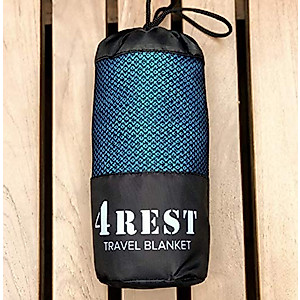 4-Rest Travel Blanket Wearable Super Lightweight Packable Travel Blanket with Sleeves and 2-in-1 Warm/Cooling Effect (Blue, M-L-XL)