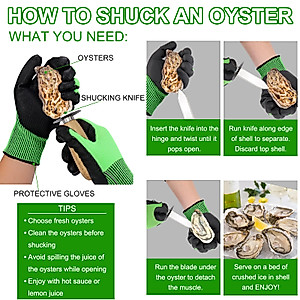 Palksky Oyster Shucking Gloves, Oyster Shucker Tool Protectors Handguard, Oyster Opener Machine Kit, Easy to Use Oyster Holders Seafood Tool (Green-Black