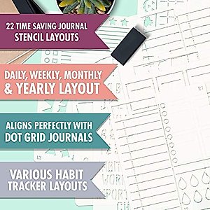 Easy to Use Stencil Set for Dotted Journals - Time Saving Planner Accessories/Supplies Kit Makes Creating Layouts Easy - Incl. Bullet Point Checklists, Daily/Weekly/Monthly Calendars