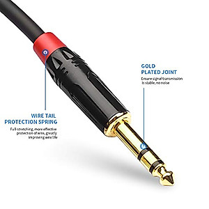 Tisino DISINO 1/4 inch TRS Cable, Heavy Duty 6.35mm Male to Male Stereo Jack Balanced Audio Path Cord Interconnect Cable - 16 feet/5 Meters