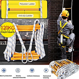 QCLUEU Emergency Fire Escape Ladder Flame Resistant Safety Extension Rope Ladder with 3 Hooks, 2-3 Story Homes Reusable Compact & Portable External Ladder (Size : 10FT/3M)