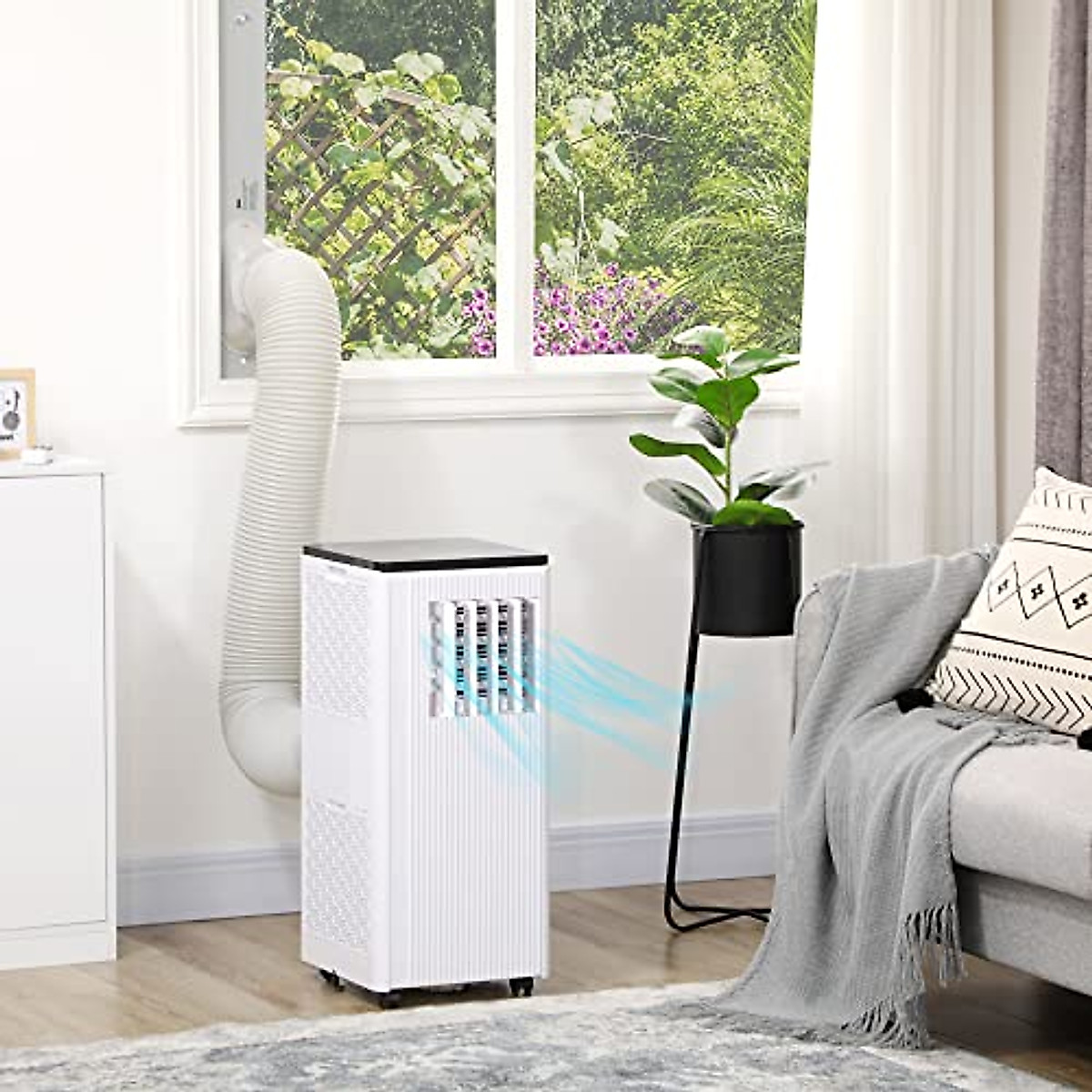 HOMCOM 10,000 BTU Smart WiFi Portable Air Conditioners for Rooms Up to 237 Sq. Ft., Cool Dehumidifier Fan 3-in-1 Portable AC Unit with Remote, 24H Timer, Window Mount Kit Included, White