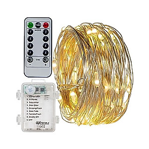 BXROIU 4 x Fairy Lights Battery Operated 8 Lighting Modes,50LEDs,16.4Ft/5 Meters Silver Wire String Lights,Timer Function,and Remote Control.for Christmas,Party,Wedding,Decorative Lighting(Warm White)