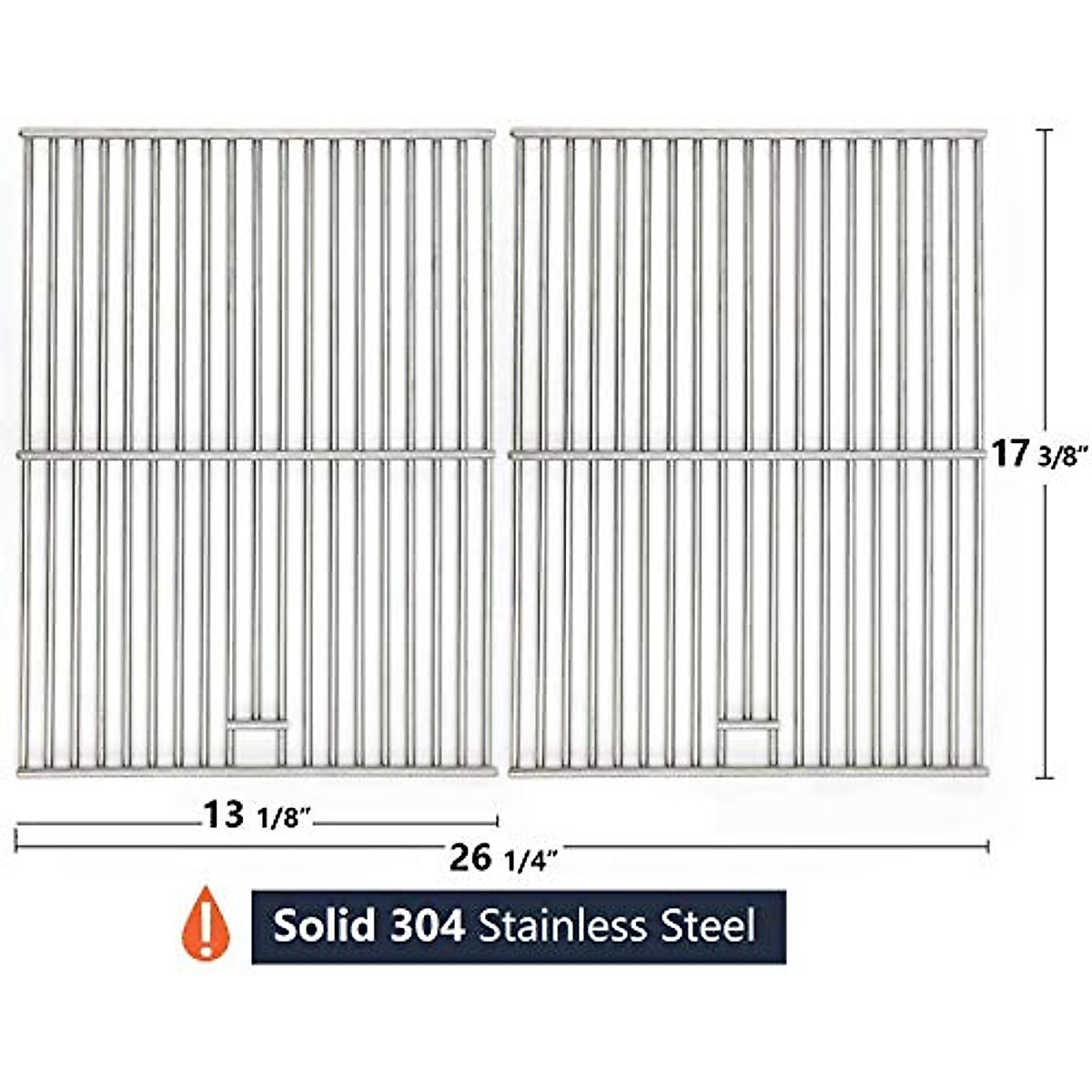 Hongso 17 3/8" Solid 304 Cooking Grill Grid Grate for Home Depot Nexgrill 720-0830H, Charbroil 466446015, 463241113, 463446017, 466446015, 466446115, Master Forge 1010037 Gas Grills, 2 Pack, SC1712