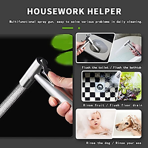 3Pcs Handheld Bidet Sprayer Head for Toilet, Hand Held Bidet Spray Water Pressure Control Adjustable Stainless Steel Spray for Feminine Wash Pet Diaper Bathroom Kitchen Cleaning