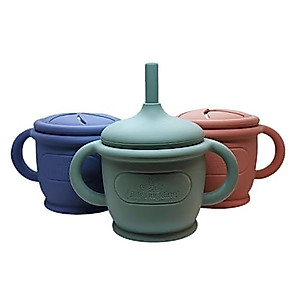 Little Duckling Brands 2-in-1 Silicone Baby Sippy Cup W/Straw & Lid, Toddlers Sippy Cups, Snack Container Cups, Round Snack Cups for Kids, Easy-Hold Straw Cups W/Handle