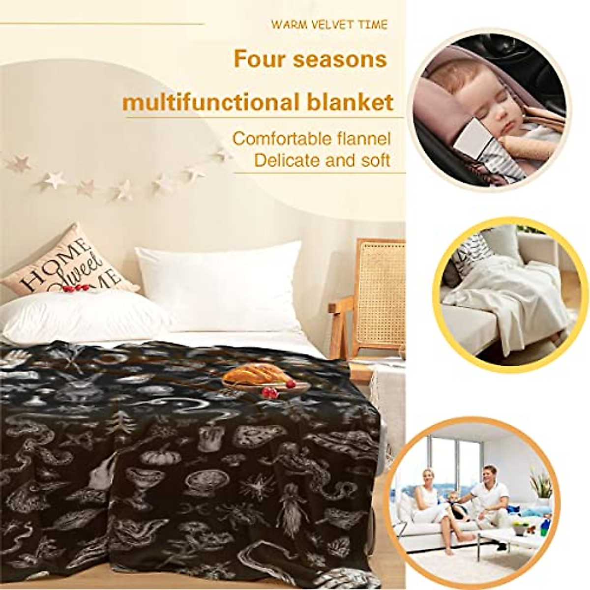 Halloween Gothic Blanket Decoration Fleece Lightweight Throws Gift for Birthday Christmas Soft Flannel Blankets for All Season Bed Home Bedroom Living Room Sofa 50*60 Inches