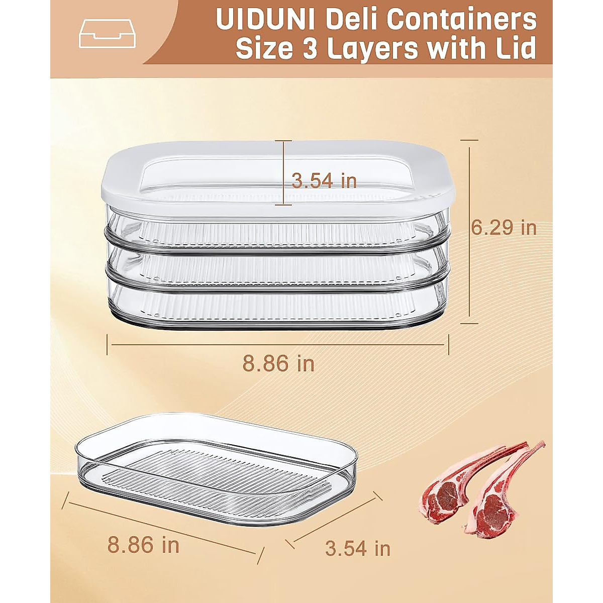 UIDUNI Japanese Deli Meat Container for Fridge with cold meat, Airtight Fridge Storage Sandwich Containers,Food Storage Boxes With Lid Meal Prep Containers For Cold Cuts,Salami,BPA Free,18.6oz 3pack