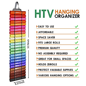 ZHIBEIYOU Vinyl Roll Holder, Vinyl Storage Organizer Wall Mount/Over The Door, Vinyl roll Storage, Craft Vinyl Storage Organizer Idea with 25 Compartments