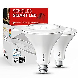 Sengled Smart Outdoor Flood Light Bulb, Zigbee Hub Required, PAR38 Alexa Bulb work with SmartThings/Echo Show, Motion Sensor & Dusk to Dawn LED Security Light E26 Base 3000K Soft white, 1200LM, 2 Pack