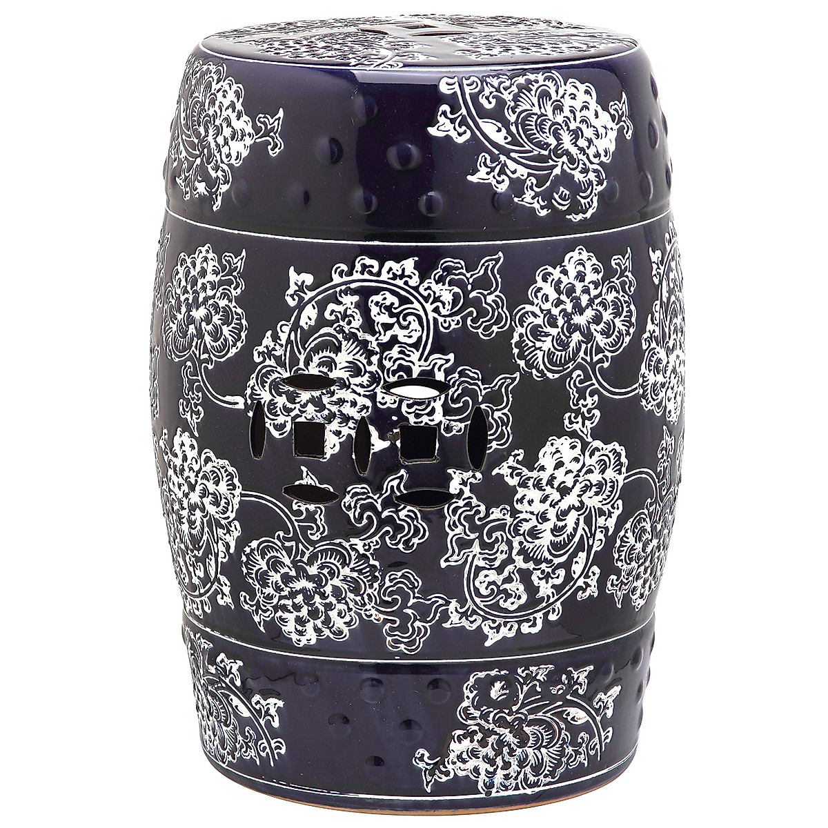 Safavieh Midnight Flower Ceramic Decorative Garden Stool, Navy and White