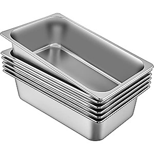 KoolMore 4-Pan Open Well Commercial Electric Stainless Steel Steam Table Food Warmer for Buffets with Sneeze Guard & Mophorn Hotel Pan Full Size 6-Inch, Steam Table Pan 6 Pack