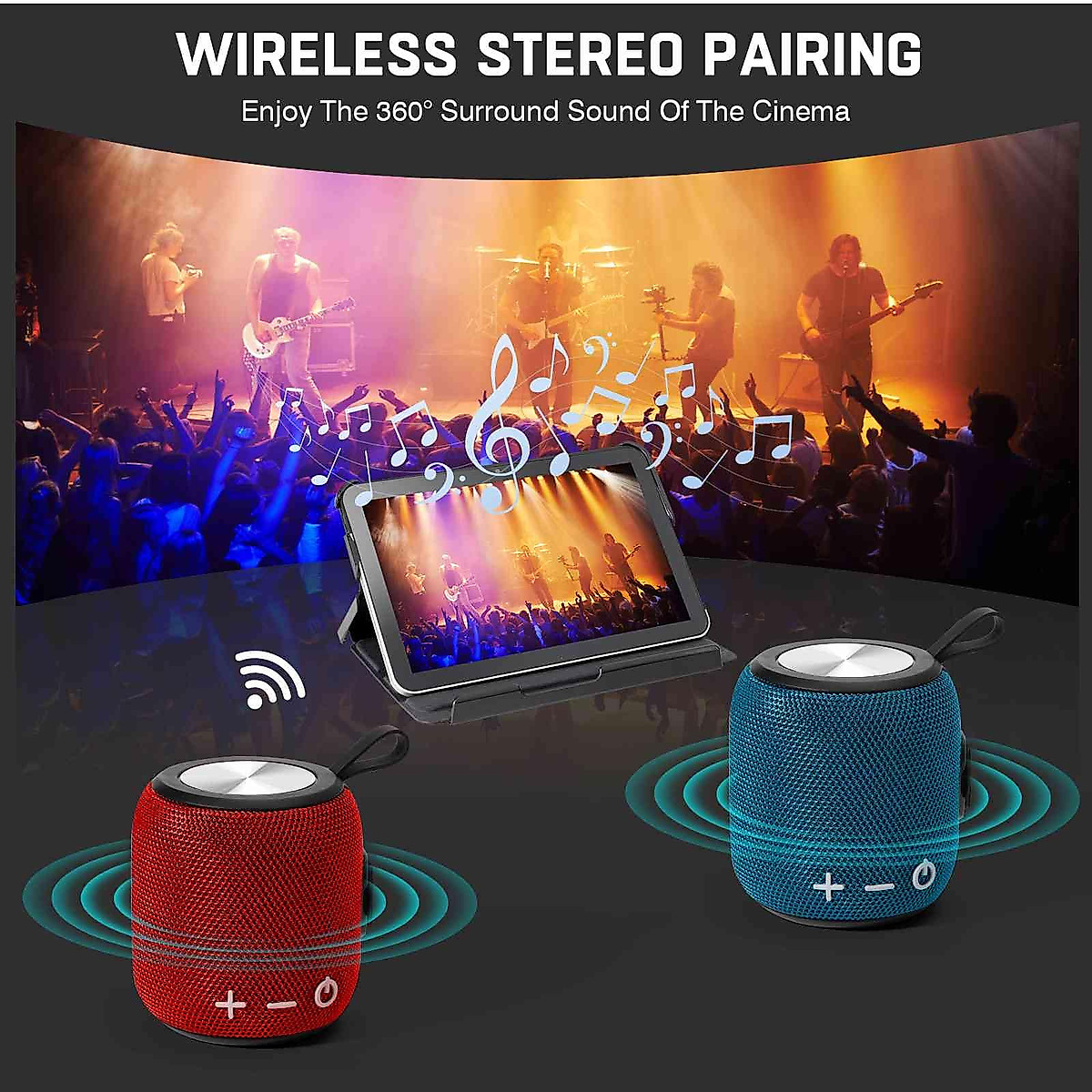 Bluetooth Speaker: Powerful Stereo Sound, IPX7 Waterproof, True Wireless Stereo Pairing, Portable Design, Latest Bluetooth V5.2 - Perfect for Nokia 105 (2017), Beach, Outdoor, Home, Parties- Red